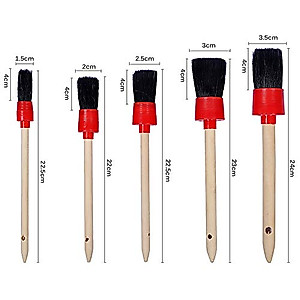 eFuncar Detailing Brush Set - 5 Sizes Premium Natural Boar Hair Detail Brushes, 1 Soft Microfiber Car Dash Duster Brush, Boar Hair Detail Brush Set with Car Microfiber Duster Interior Exterior for Car