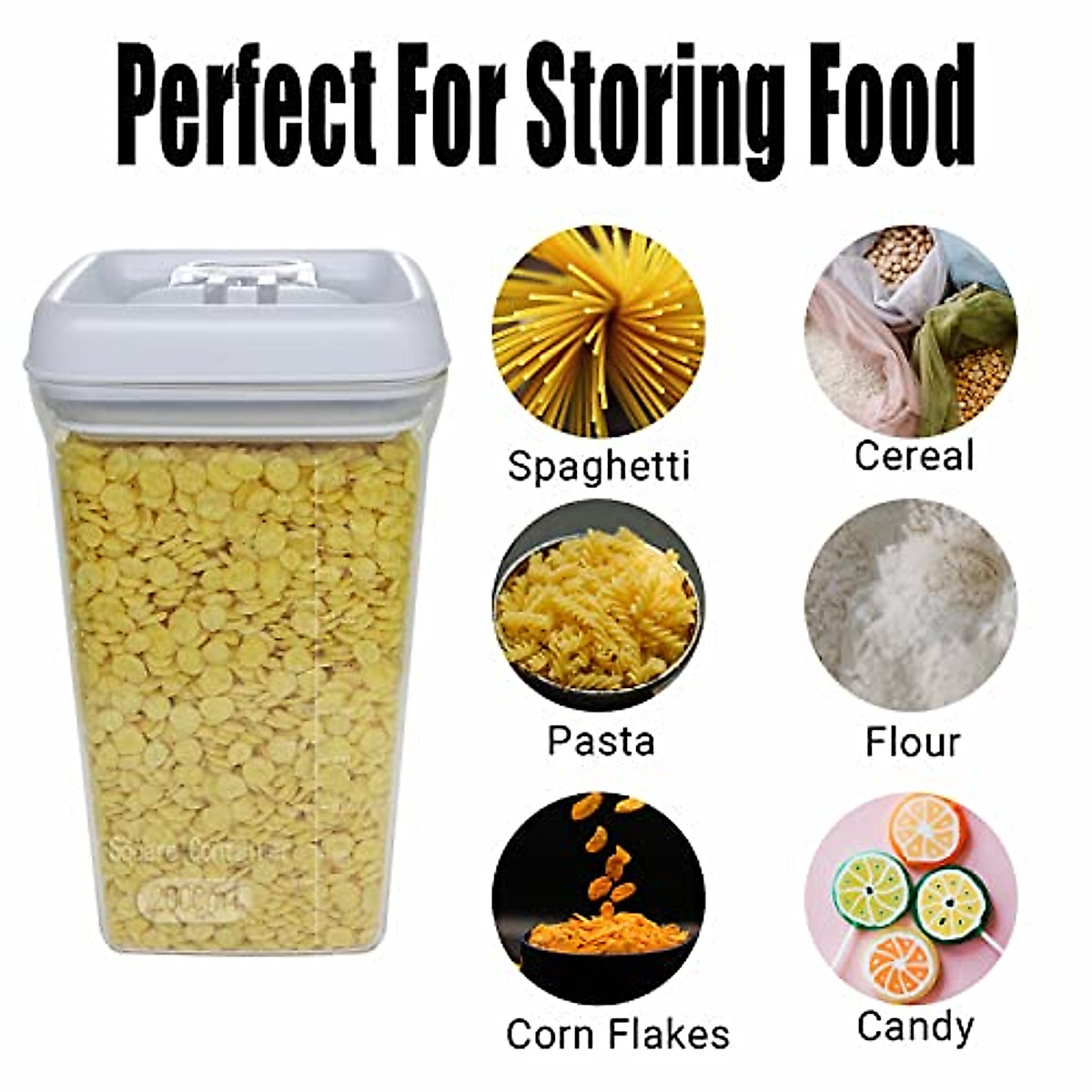 BPFY 2 Pack Large Cereal Containers Storage Set, 2 L/67 oz Plastic Airtight Food Storage Containers with Lids for Kitchen & Pantry Organization (White Lids)
