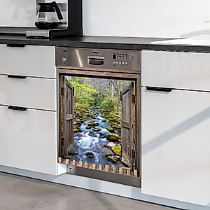 Dishwasher Magnet Cover Forest Creek Water Cascades Rocks Great Smoky Mountains National Park Magnetic Refrigerator Stickers Decorative Appliance Cover Fridge Panels Metal Door Garage 23x26in