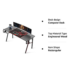 It's_Organized Gaming Desk 63 inch, K-Shaped Gaming Computer Desk, Carbon Fiber Surface Professional Gamer Workstation with Mouse Pad Cup Holder Headphone Hook Controller Stand, Black