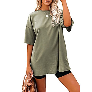 Dokotoo Womens Juniors Casual Summer Tops Short Sleeve Oversized Crewneck Shirts Loose Solid Color Blouse Basic Tee Fashion T-Shirt and Blouses Gray Large