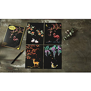 Scratch Paper Art Set, 8 Sheets Rainbow Painting Scratch Off Art Cherry Blossom & Animal Mini Postcard, Art Craft Supplies for Adults Girls & Boys Thanksgiving Christmas Birthday Party Game Gift