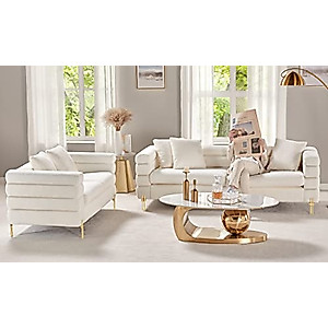 AMERLIFE Sofa, 2 Piece Sofa Set, Loveseat Set- Oversize Sofa Couch, Comfy Sofa for Living Room- Bouclé Deep Seat Sofa, White Sofa