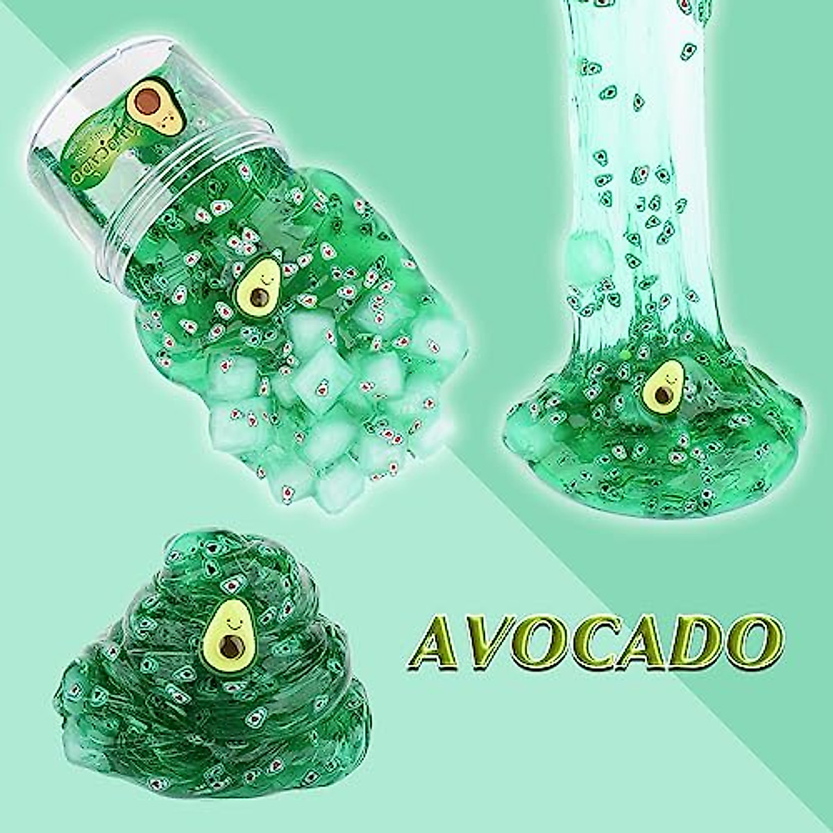 JAiiMen Slime Kit - 3 Pack Jelly Cube Clear Crunchy Slime with Avocado, Honeycomb and Lavender Bear Charms, Preppy and Aesthetic Stuff, Cute Stress Toys and Cool Birthday Gifts for Girls and Boys