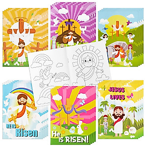WATINC 24pcs Christian Easter Coloring Books, He is Risen Color Booklet Bulk with Jesus Crosses DIY Art Drawing Book, Painting Craft Party Favors and Goodie Bag Fillers for Home and Classroom