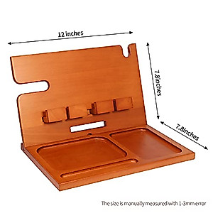 Wood Phone Docking Station - Gift for Men / Dad, Birthday Gifts for Men, Nightstand Organizer for Husband, Bedside Wallet Stand Watch Organizer for Father, Mens Gifts Ideas, Men Gadgets