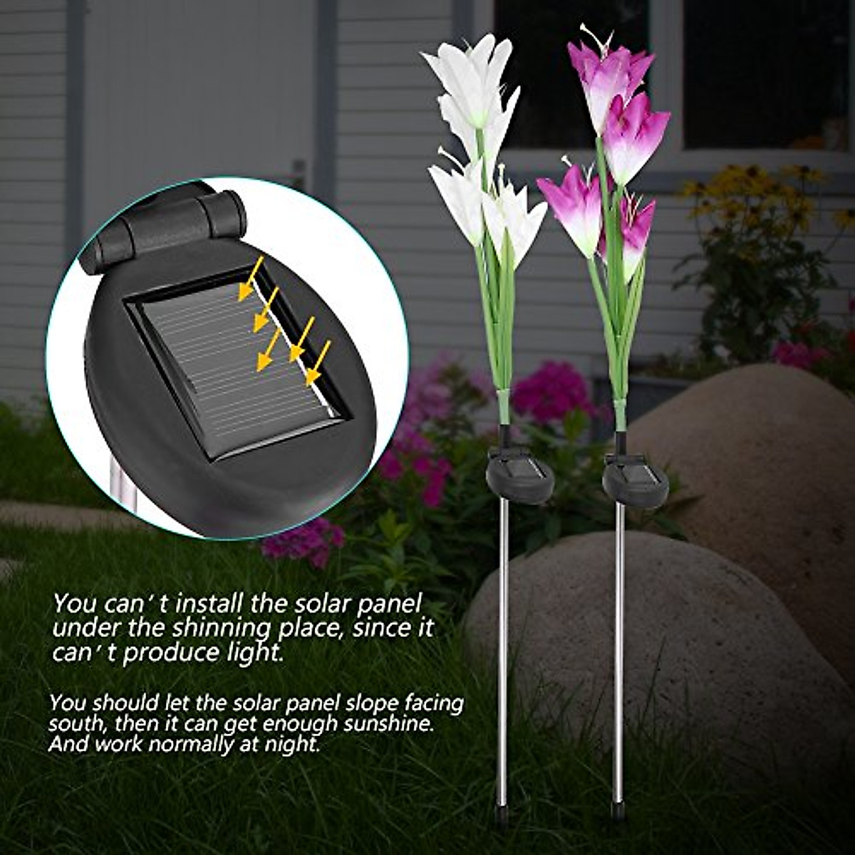 PBOHUZ Solar Flower Light-2Pcs Solar Power LED 4 Heads Calla Flower Night Lamp Light for Home Garden Lawn Decoration