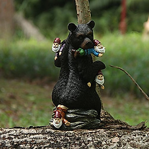 CCOQUS Garden Gnome Massacre - 10" Bear Eating Gnomes Outdoor Statues, Funny Garden Decor Lawn Patio Art Sculpture