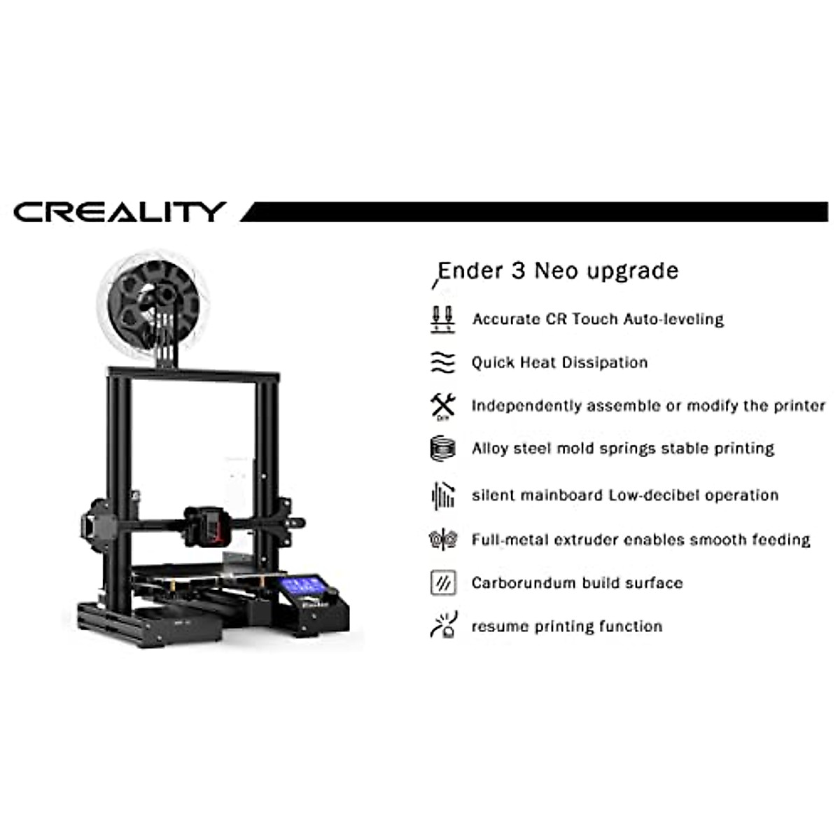 Upgrade CREALITY Ender 3 Neo 3D Printer with Auto Leveling Kit Upgraded Version of Ender 3,Full-Metal Extruder Carborundum and Resume Printing Function 32bit Silent Mainboard,Creality Service Support