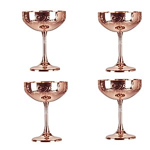Margarita Glasses, Cocktail Glasses, Coupe Glass, 9.2 oz Copper Tall Martini Glasses for Drinks such as Manhattan or Champagne, Stainless Steel Carved, Rose Gold (Color : A, Size : 4pcs)