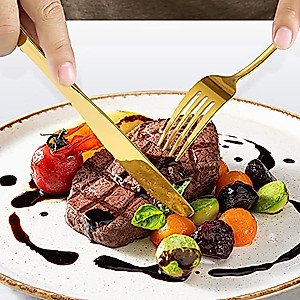 Gold Silverware Flatware Set for 8, 40 Piece Stainless Steel Cutlery Set With Titanium Golden Plated, Tableware Kitchen Utensil Include Spoons, Forks, Knives, Mirror Polished, Dishwasher Safe