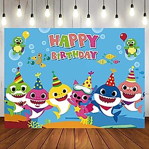 Shark Birthday Party Supplies and Decorations 7X5 FT Photo Backdrop for Boy Girl Baby Shower Kids Bedroom Wall Decor