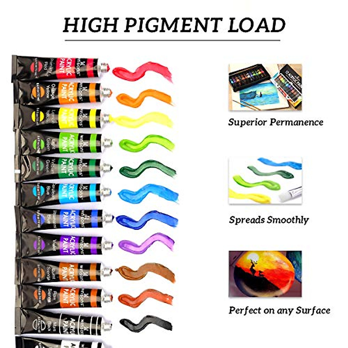 WINSONS Acrylic Paint Set, Non Toxic 12 Colours (12 x 12ml,0.4 Oz) Pigments Great for Kids Beginners, Painter, Children, Student School/Classroom Art Essentials