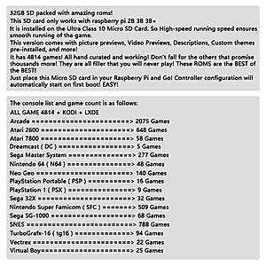 BeiErMei Raspberry Pi Game System, Preloaded 32GB Games Plus Data with Class 10 MicroSD TF Card, Only Work with Raspberry Pi 2B, 3B, 3B+, Retropie RetroArch Emulation Station, KODI+LXDE Video Previews