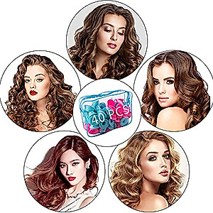 40 Pcs Magic Hair Rollers, Smilco Silicone Hair Curlers Set Including 20 Large and 20 Small for Women Girls (Pink&Blue)