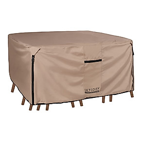 ULTCOVER Square Patio Heavy Duty Table Cover - 600D Tough Canvas Waterproof Outdoor Dining Table and Chairs General Purpose Furniture Cover Size 86 inch