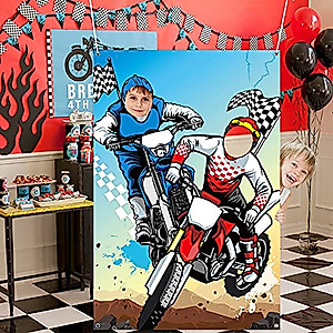 PANTIDE Motocross Photo Door Banner Backdrop Props, Large Satin Photo Background Face Photography Banner Decor Dirt Bike Theme Party Favor Supply Decorations Funny Party Games for Kids, 59 x 39 Inch
