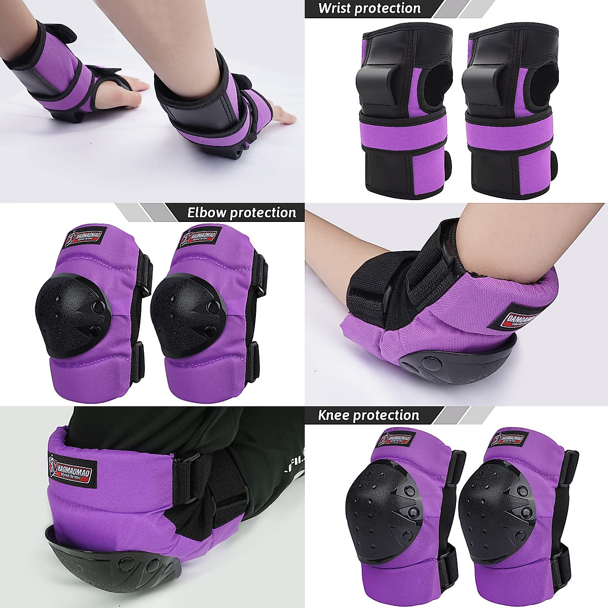 Haomaomao Adult & Kids Knee Pads Elbow Pads Wrist Guards Protective Gear Set for Roller Skates Scooter Inline Skating Cycling BMX Bike Skateboard Riding and Outdoor Extreme Multi-Sports