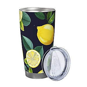 Lemon fruit Tumbler with Lid and Straw 20oz Stainless Steel Car Cup for Hot and Cold Drinks, Double Wall Insulated Travel Coffee Mug Reusable Drink Thermos Cup Birthday Gifts