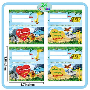 WODMAZ 24 Packs Safari Animal Building Blocks with Valentines Day Cards for Kids, Safari Animal Toys Set for Valentines Classroom Exchange Cards and Valentines Party Favor