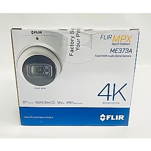 FLIR Digimerge ME373A Outdoor 4-in-1 Security Dome Camera, 4K Ultra HD WDR Fixed Audio Dome, 3.6mm, 100ft Night Vision, Works with AHD/CVI/TVI/CVBS/Lorex, Flir MPX DVR, White (Camera Only)