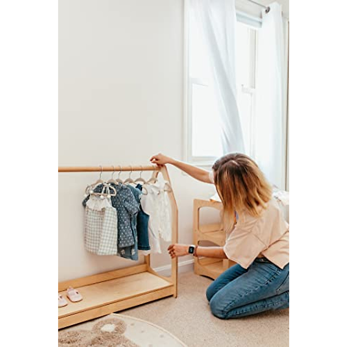 WOOD&ROOM Wardrobe Dress up Rack Child Garment Rack Kids Clothing Rack with Storage Shelf Montessori Children wardrobe