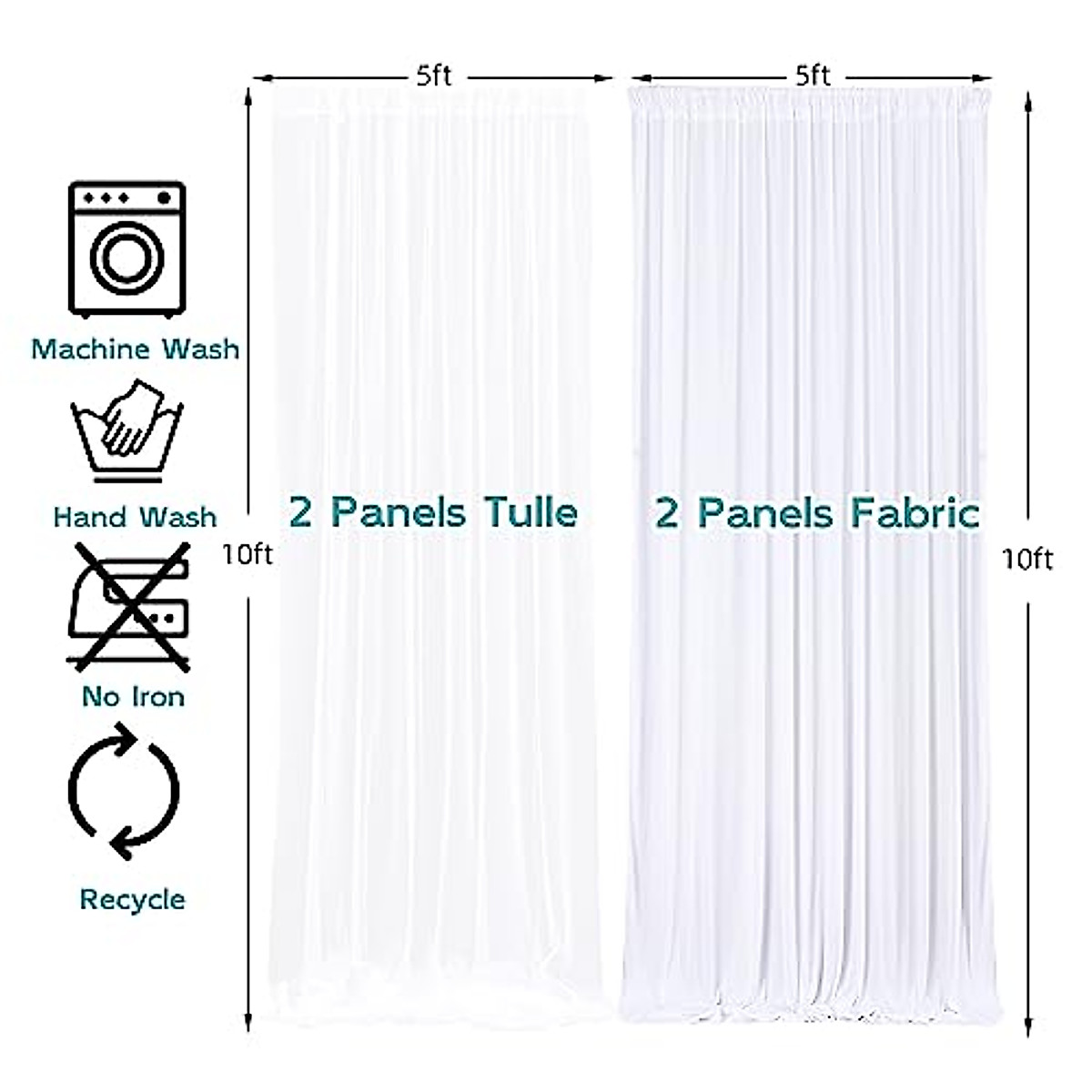 Wrinkle Free White Tulle Backdrop Curtains for Wedding Fabric Party Decorations Backdrops Curtain Sheer Photo Back Drop Drapes Cloth for Baby Shower Birthday Photography Reception 5ftx10ft, 4 Panels