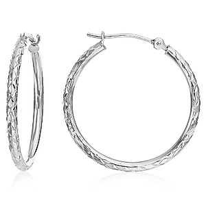 14k Gold X-pattern Diamond-cut Round Hoop Earrings, 1'' Diameter…
