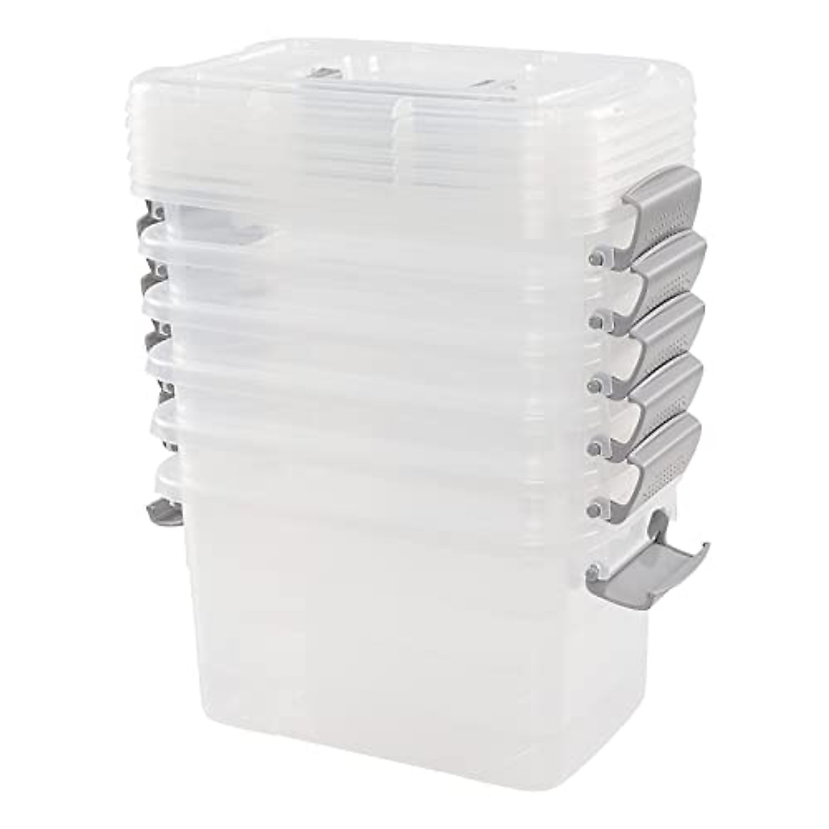 Hespama 6 Quart Storage Bin, Plastic Latch Box/Container with Mint Green Handle and Latches, 6 Packs