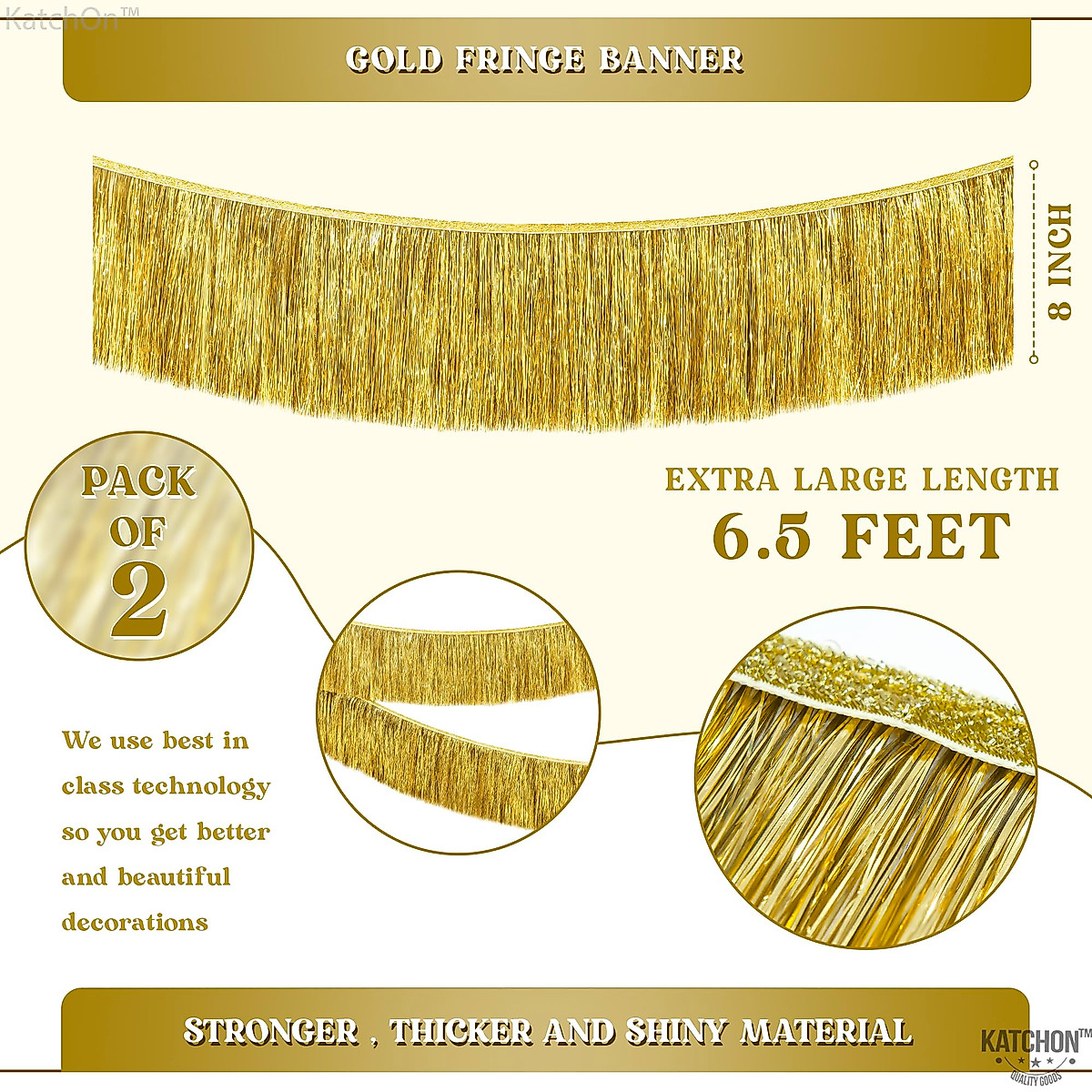 KatchOn, Pack of 2 Gold Fringe Banner - 6.5 Feet | Gold Fringe Garland, Golden Birthday Party Decorations, Gold Streamers Party Decorations | Happy New Year Backdrop, New Years Eve Party Supplies 2025