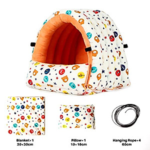 BUCATSTATE Guinea Pig Bed House with Accessories Cozy Hamster Home Large Hideout - Detachable Cushion for Dwarf Rabbits Hedgehog Ferrets Winter Nest Hamster Cage