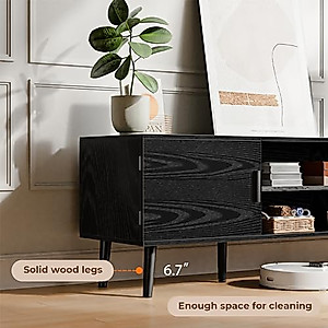 SUPERJARE TV Stand for 55 Inch TV, Entertainment Center with Adjustable Shelf, 2 Cabinets, TV Console Table, Media Console, Solid Wood Feet, Cord Holes, for Living Room, Bedroom, Black