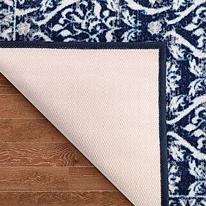 Antep Rugs Alfombras Non-Skid (Non-Slip) 2x4 Rubber Backing Floral Geometric Low Profile Pile Kitchen Area Rugs (Navy Blue, 2'3" x 4')