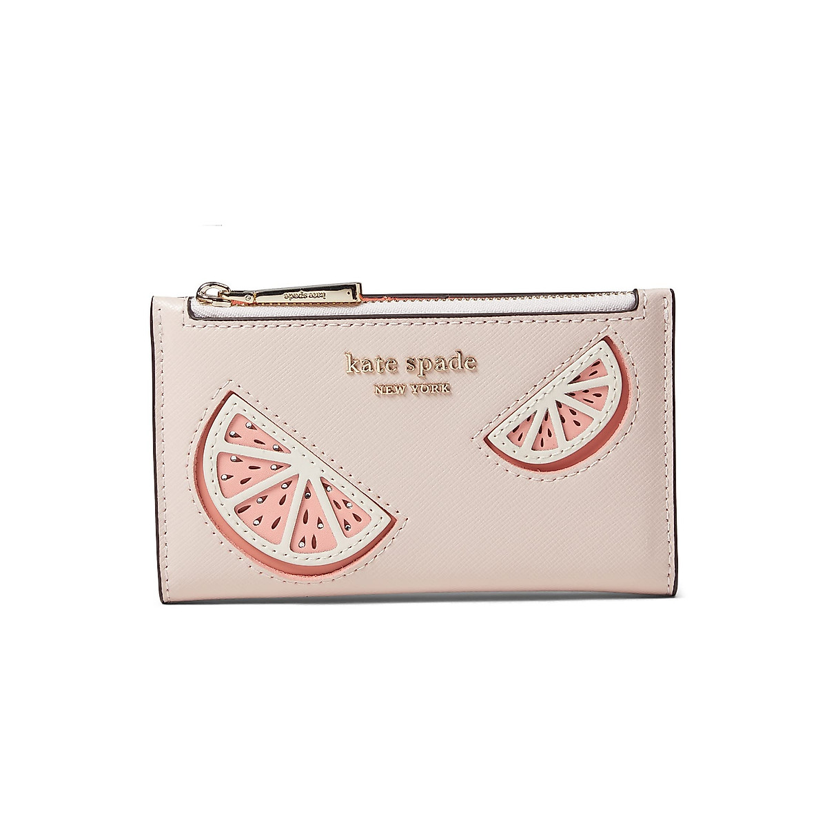 kate spade new york Tini Embellished Saffiano Leather Small Slim Bifold Wallet Pale Dogwood One Size