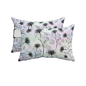 Recliner Head Pillow Ledge Loungers Chair Pillows with Insert X-Ray Roses Dreamy Pink Purple Green Lumbar Pillow with Adjustable Strap Outside Patio Decorative Garden Cushion for Bench Couch, 2 PCS