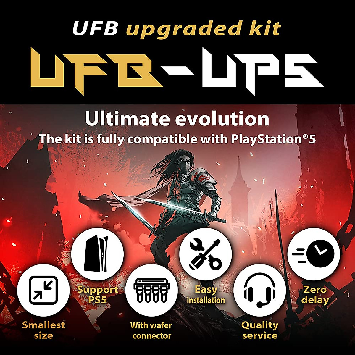 Brook UFB-UP5 Universal Fighting Board Upgrade Kit For PS5 Fighting Games - Small Size PCB Compatible with PS5 Wafer Connector included