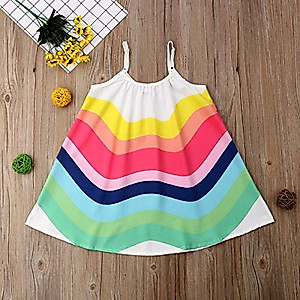 Toddler Baby Girl Summer Boho Rainbow Stripe Spaghetti Strap Beach Sun Dress (Rainbow, 5-6T)