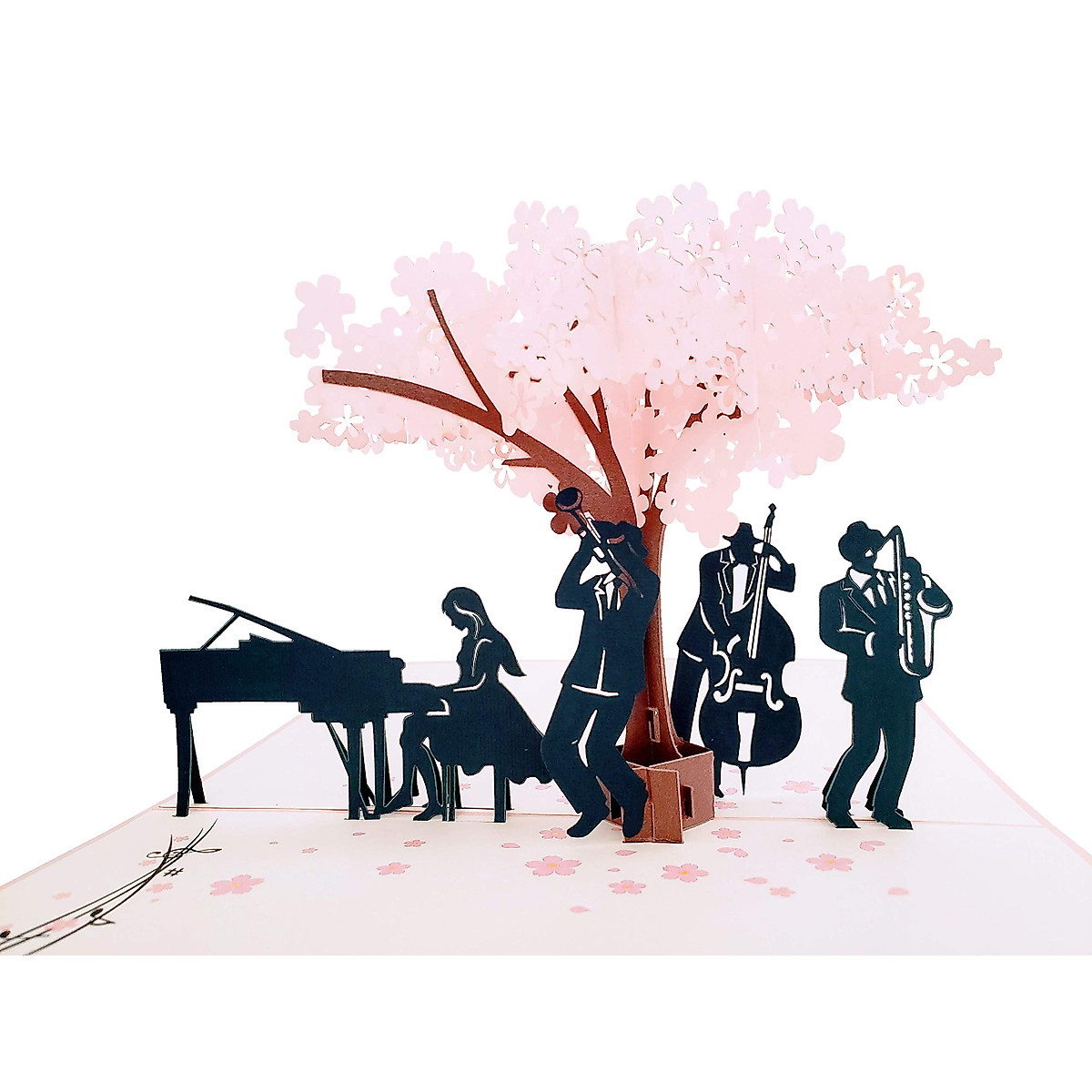 iGifts And Cards Smooth Jazz Band 3D Pop Up Greeting Card - Cool Music Lovers Presents, Awesome Cherry Blossom Tree, Inspirational Notes, Cool Teacher Gift, Happy Birthday Celebration