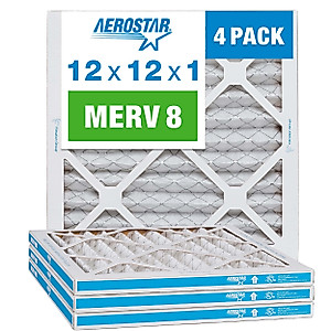 Aerostar 12x12x1 MERV 8 Pleated Air Filter, AC Furnace Air Filter, 4 Pack (Actual Size: 11 3/4" x 11 3/4" x 3/4")