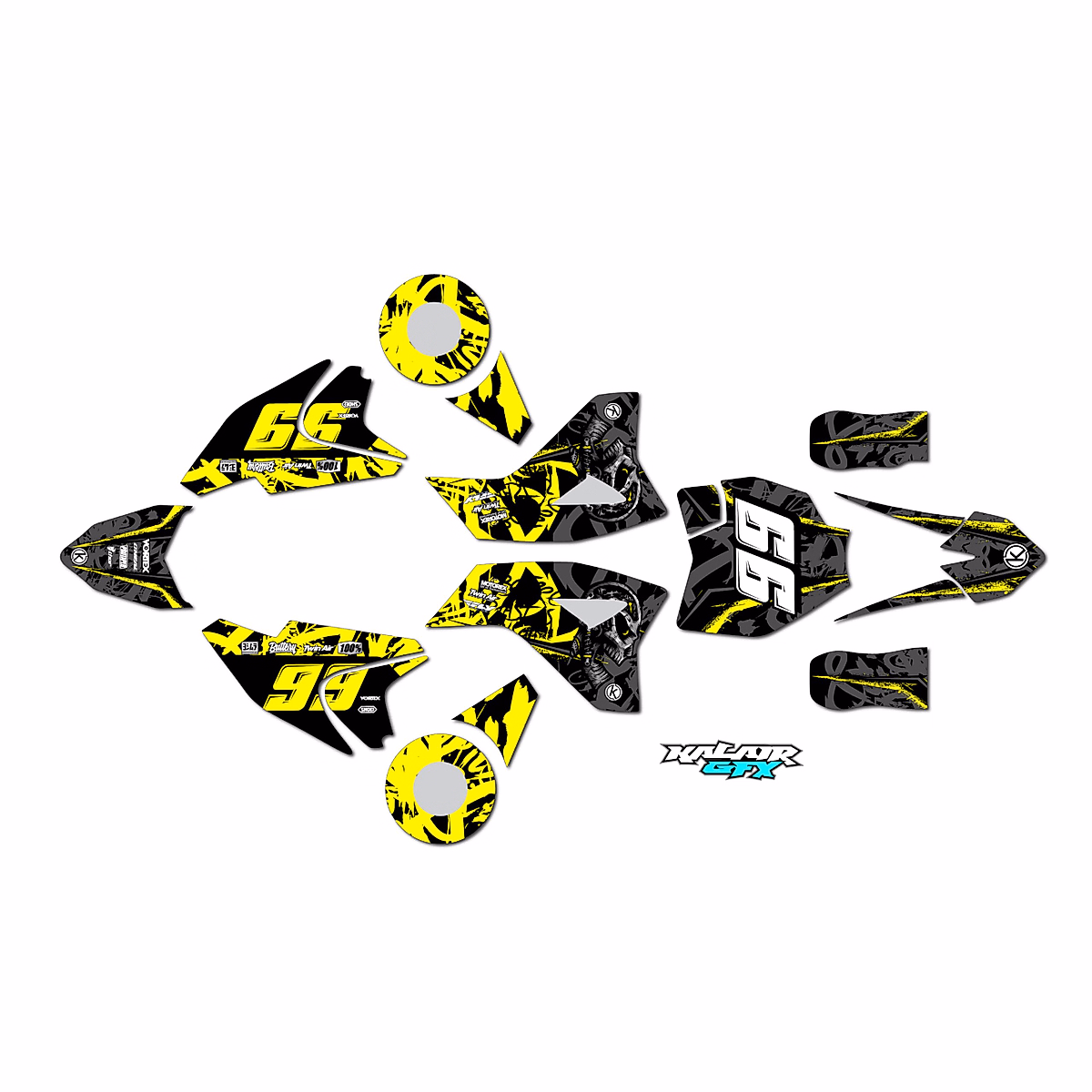 Kalair GFX Graphics Kit for Mototec 48V PRO (All Years) Revolt Series Yellow 16 Mil - Dirt bike Custom Racing Graphics Decals Stickers Kit, no-plastics