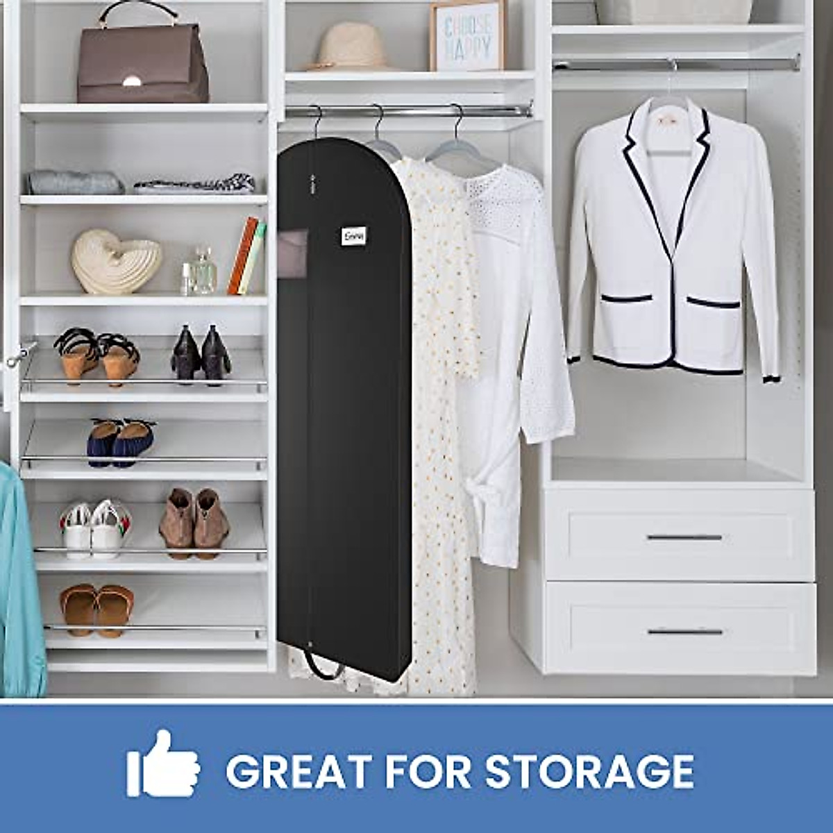 Black Garment Bag for Travel and Storage with Zipper and Eye-Hole, Carry Handles for Suits Tuxedos Dresses Coats 26 inch x 65 inch x 5 inch