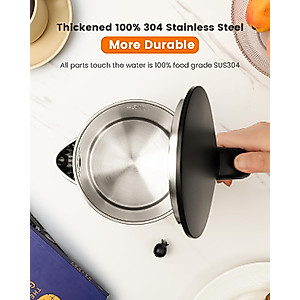 WTJMOV Electric Kettle Stainless Steel, 1.0L Small Water Boiler 1200W Fast Boiling, Double Wall Tea Kettle Pot Automatic Shut Off, Durable Coffee & Tea Maker/Warmer/Heater Black