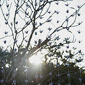 200pcs 10Strings White Origami Paper Crane Garlands for Spring Rustic Wedding Party Decorations Bridal Shower Origami Birds Streamers for Baby Shower/Engagement/Valentine's Day/Birthday Party