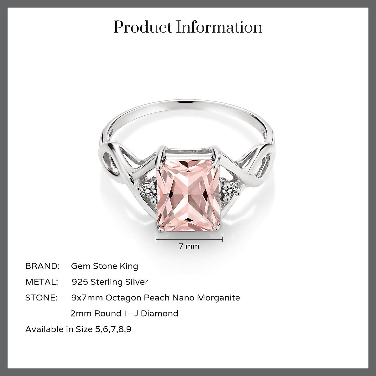 Gem Stone King 925 Sterling Silver Peach Simulated Morganite and White Diamond Ring For Women (2.03 Cttw, Available in size 5, 6, 7, 8, 9)