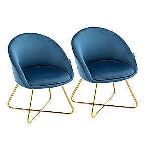 Altrobene Modern Accent Chair, Velvet Dining Chair Set, Living Room Bedroom Kitchen Arm Chair, Golden Finished, Set of 2, Navy Blue
