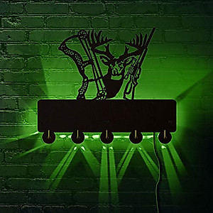 The Geeky Days Deer Hunter Household Decor Wall Hooks Animals Multi-Purpose Wall Coat Keys Bags Clothes Hook Hanger with LED Backlight Shot Gun Bow Wall Bathroom Decor