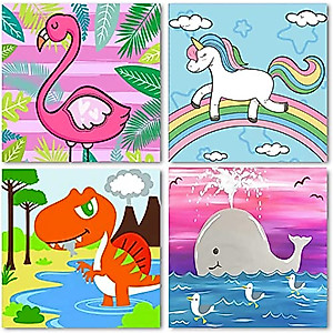 AOSGEDY 4 Pack Paint by Numbers for Kids, Easy Paint by Numbers for Beginner, Without Frame Paint by Numbers for Kids Ages 4-8, Acrylic Watercolor Paint Numbers Arts Perfect for Gift - 8x8 Inch