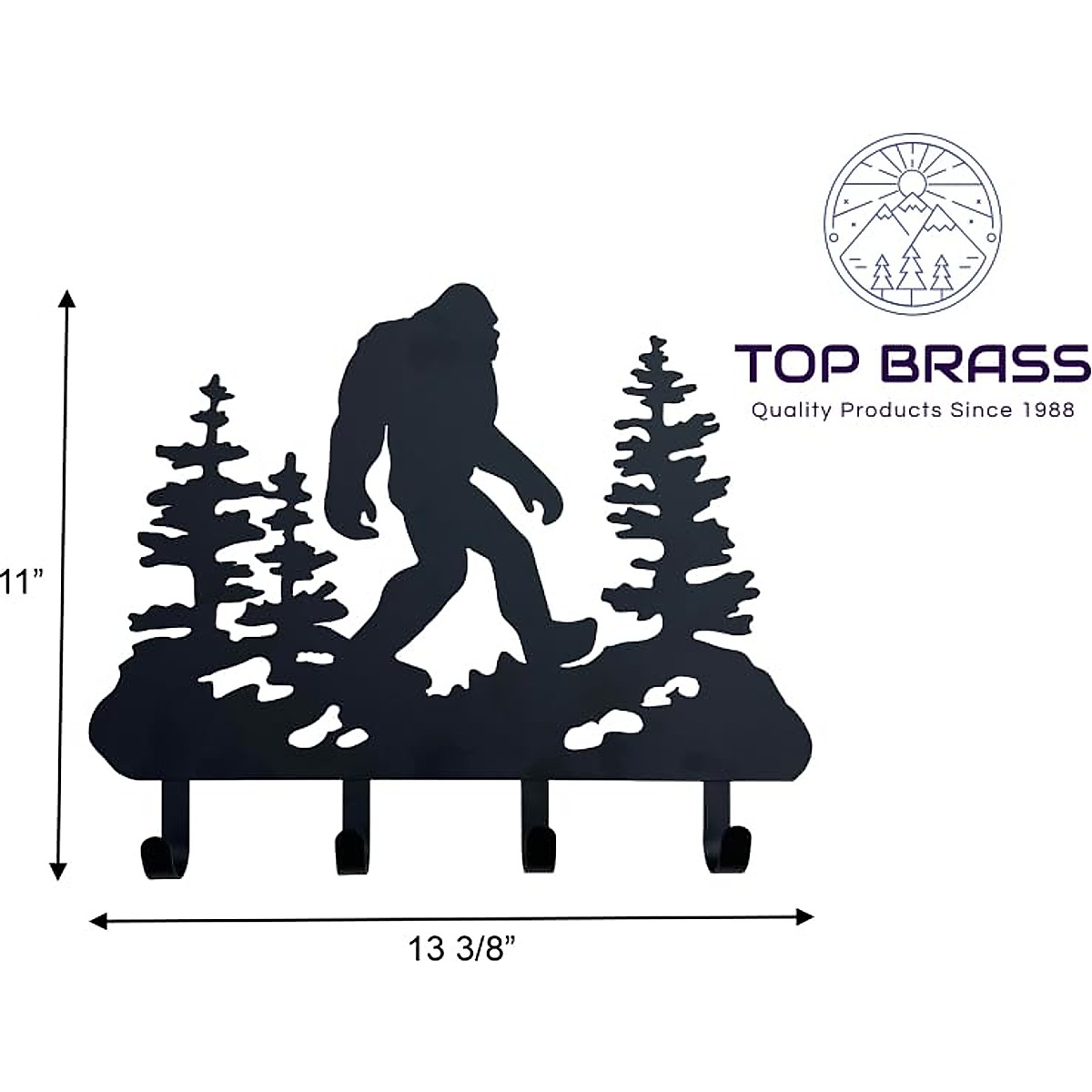 Top Brass Bigfoot Sasquatch Metal Wall Hooks - 4 Strong Hooks for Keys, Caps, Jackets, Bags - Rustic Cabin, Lodge, Mountain Art Decor