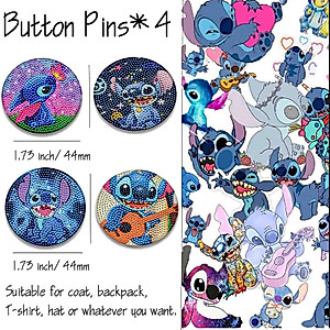 EMISOO Merchandise Stuff Gift Set, Stitch Anime Drawstring Bag, Keychain, Keychain Lanyard, Purse, Bracelets, Sticker, Button Pins (Black A)