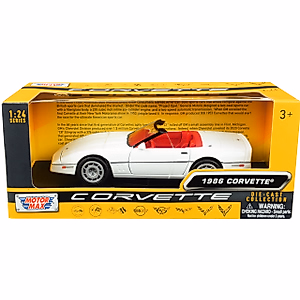 Motormax Toy 1986 Chevy Corvette C4 Convertible White with Red Interior History of Corvette Series 1/24 Diecast Model Car by Motormax 73298